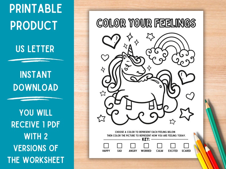 Feelings Coloring Page for Kids | Emotions Check-in Therapy Worksheet ...