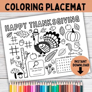 Cute Thanksgiving Coloring Placemat Printable | Turkey Preschool ...