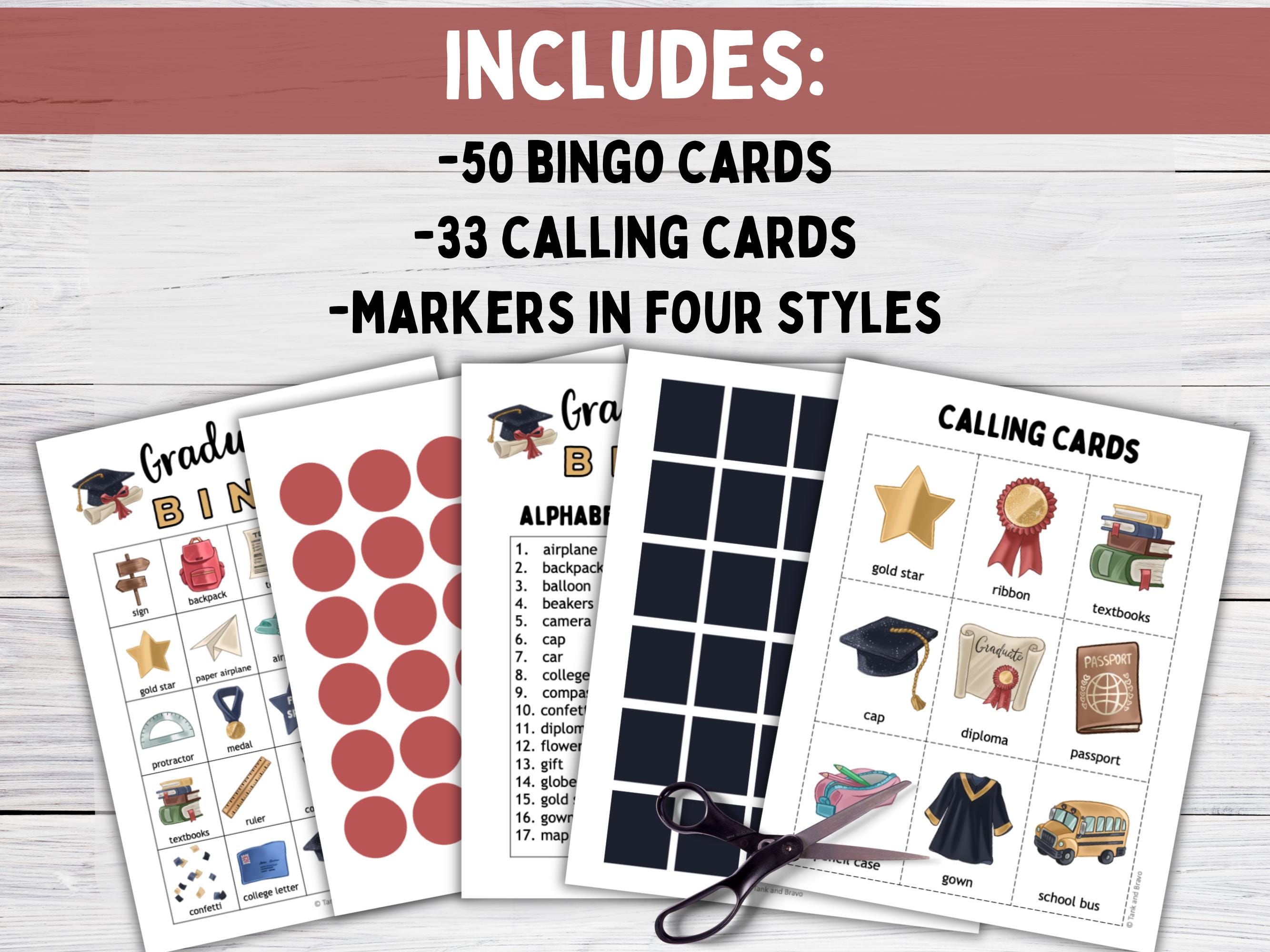 Graduation BINGO Card SET, 50 Cards & Markers, Graduation Games, Grad ...