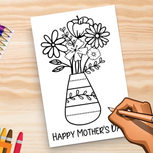 Printable Mother's Day Flower Coloring Card | Kids Art Craft Floral ...