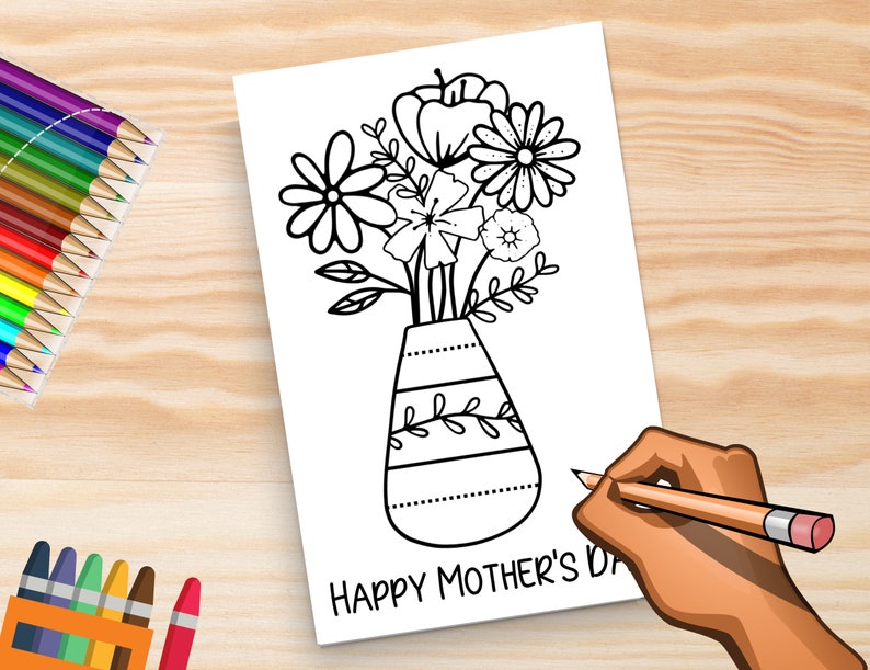 Printable Mother's Day Flower Coloring Card Kids Art Craft Floral ...