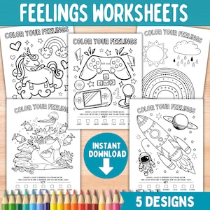 Feelings Coloring Page BUNDLE for Kids | Emotions Check-in Therapy ...