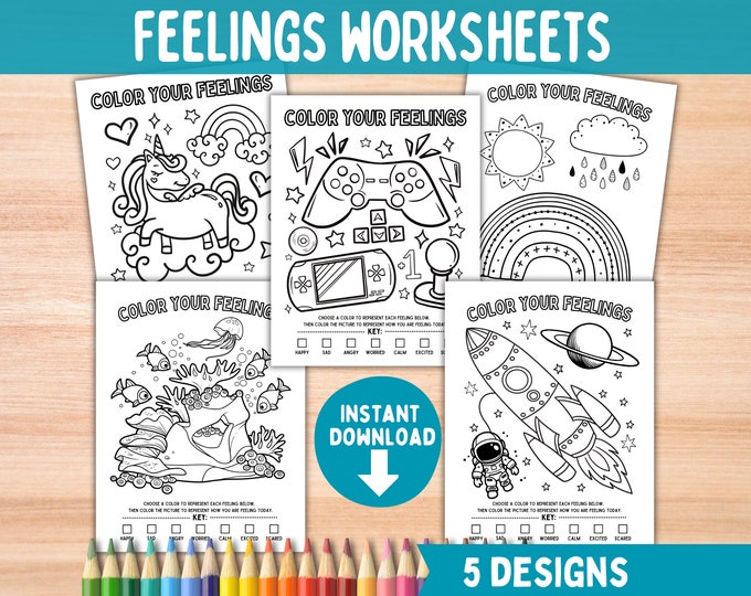 Kids Coloring Feelings Worksheet, Therapy Tool, Self-help Resource ...