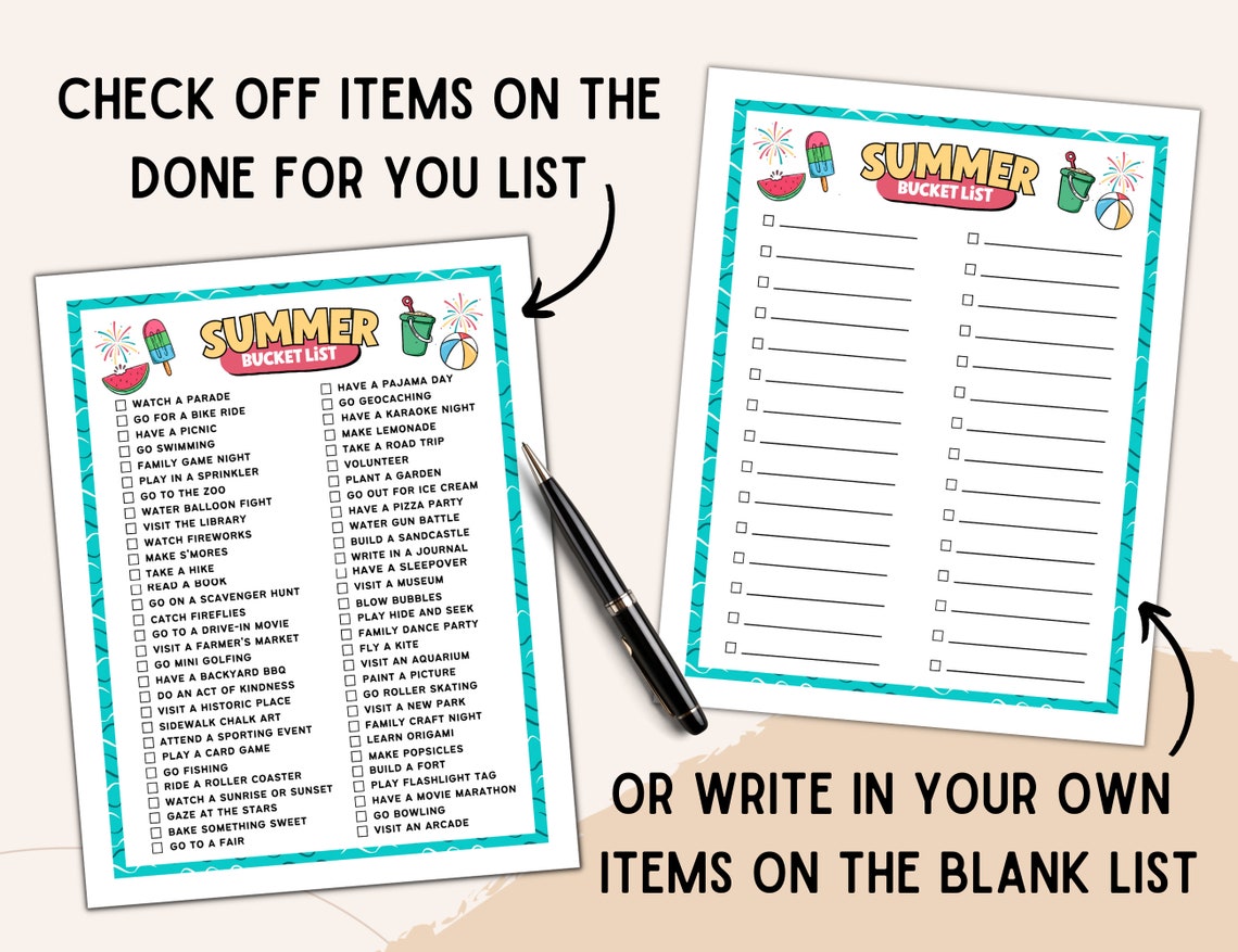 Summer Bucket List for Kids | Printable Summer Activities Checklist ...