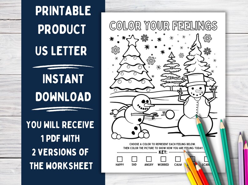 Feelings Emotions Snowman Coloring Page for Kids, Adult Teen Winter ...