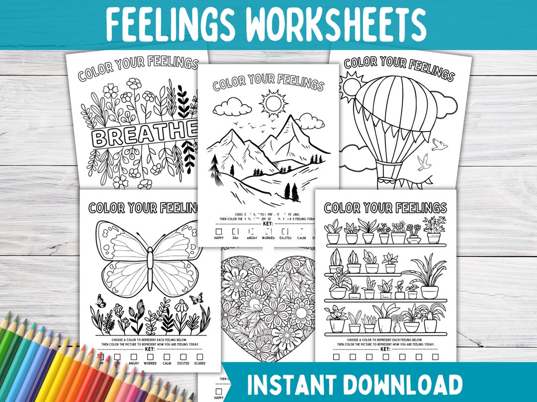 Feelings Coloring Page BUNDLE for Kids Teens or Adults | Emotions Check ...