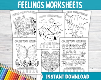 Feelings Coloring Page BUNDLE for Kids Teens or Adults | Emotions Check ...