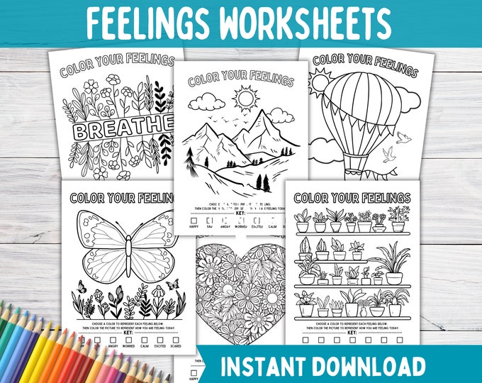 Feelings Emotions Coloring Page for Kids | Art Play Therapy Worksheet ...
