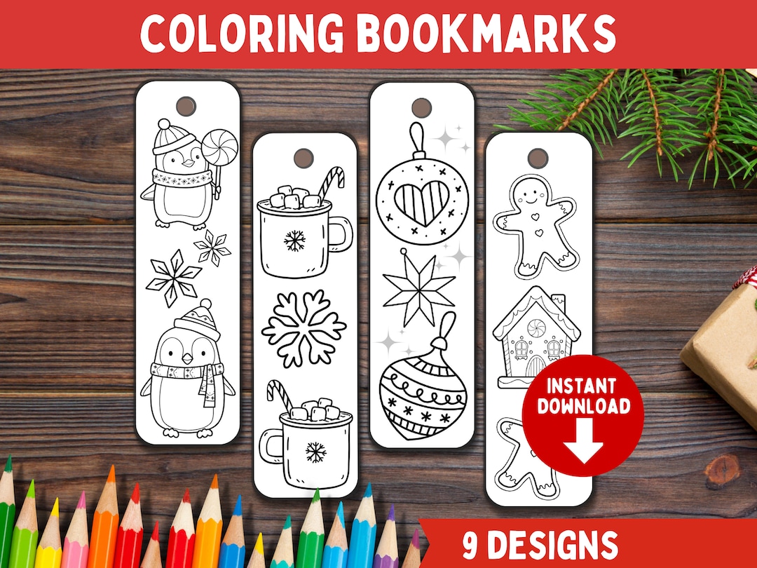 Christmas Coloring Bookmarks Printable Holiday Coloring Page - Etsy