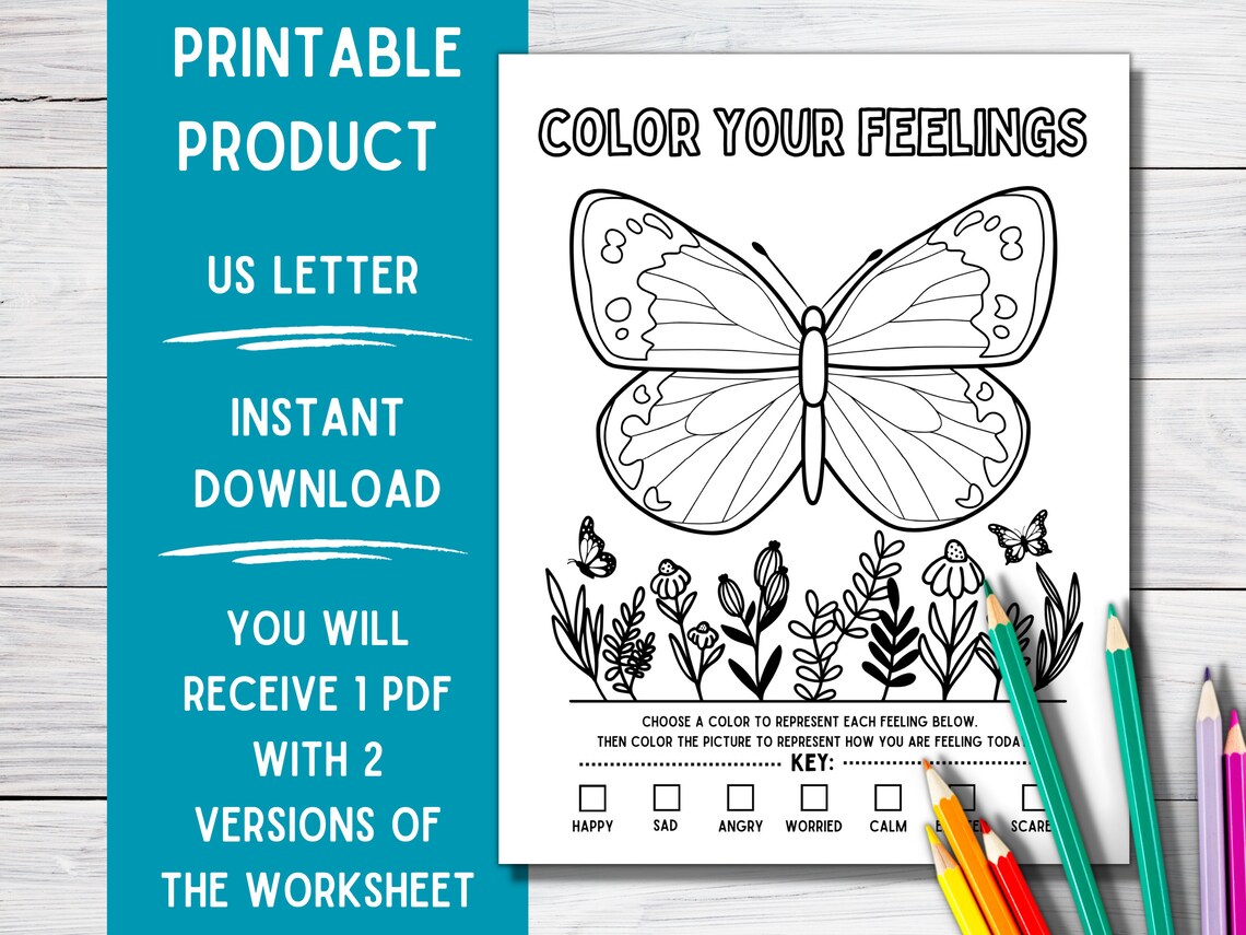 Feelings Emotions Coloring Page for Kids | Art Play Therapy Worksheet ...