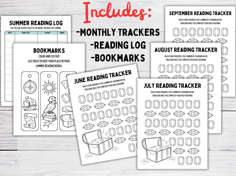 Pirate Reading Tracker for Kids, Treasure Summer Book Log With Coloring ...