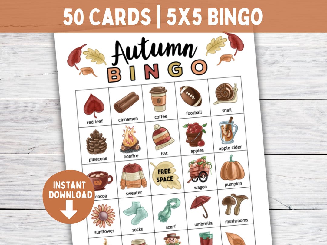 Autumn BINGO Card for Kids and Teens, Printable Classroom Kids Activity ...