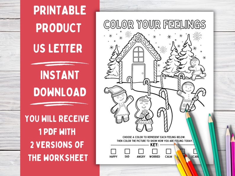 Feelings Emotions Gingerbread Coloring Page for Kids, Adult Teen Winter ...
