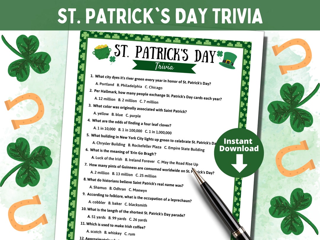 St. Patricks Day Trivia Game | Saint Paddy's Party Printable Games ...