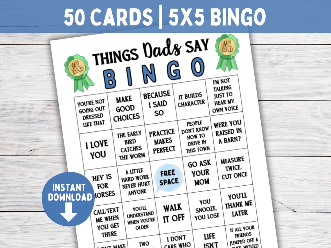 Fathers Day BINGO Card SET, 50 Cards & Markers, Printable Games for ...