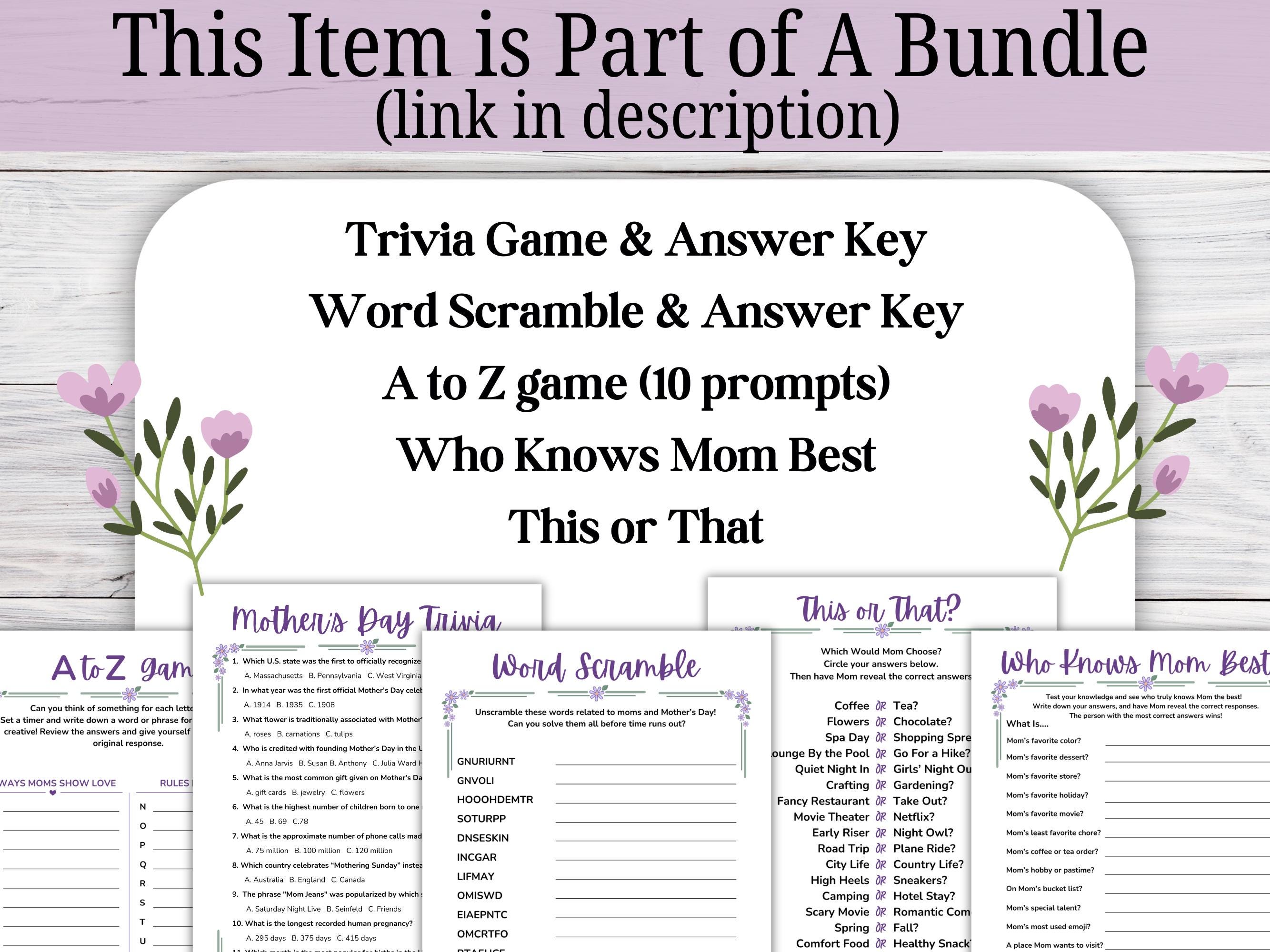 Mothers Day Trivia Game, Printable Multiple Choice Questions With ...