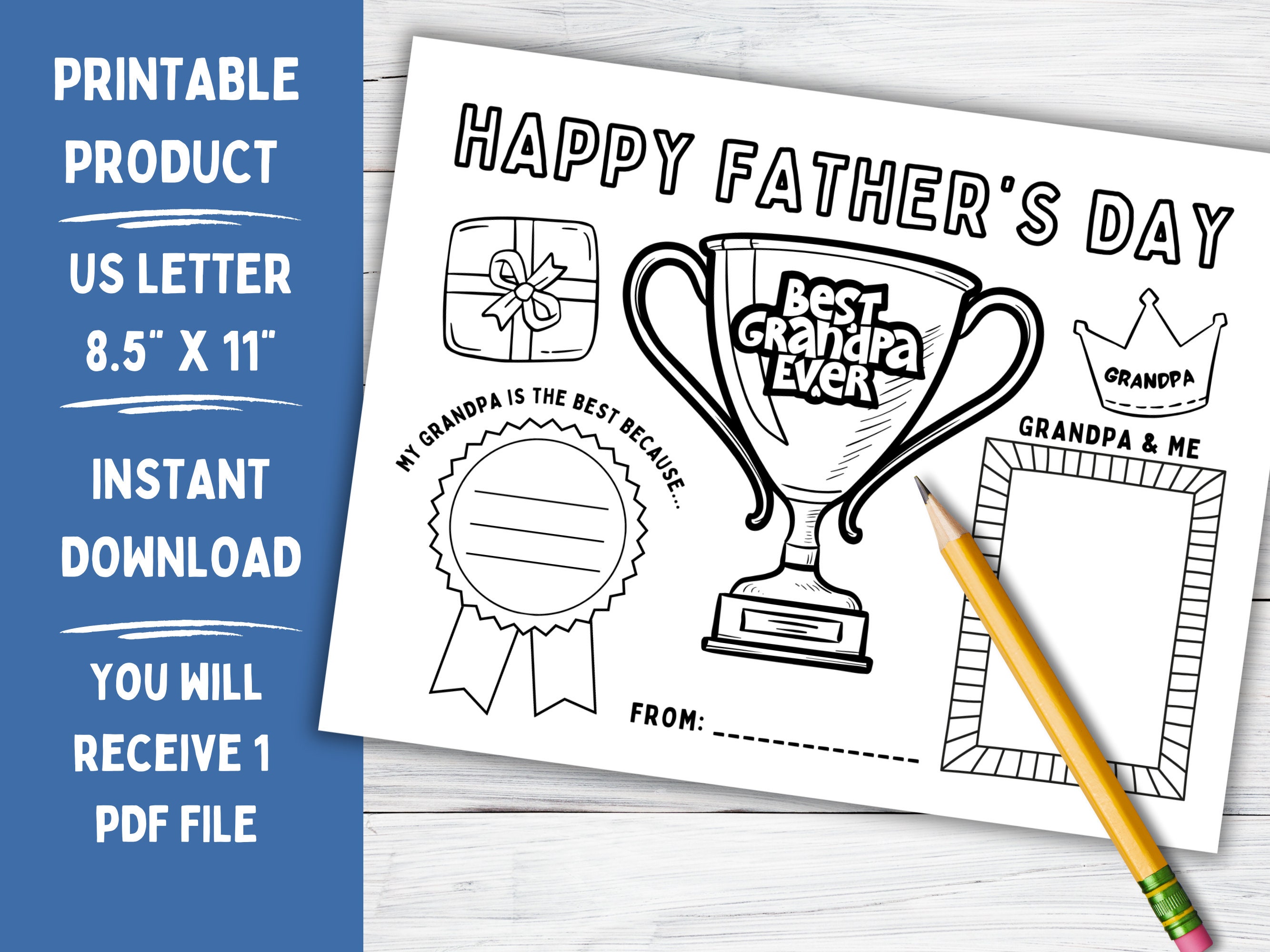 Fathers Day Coloring Placemat Printable | Gift for Grandpa | Father's ...