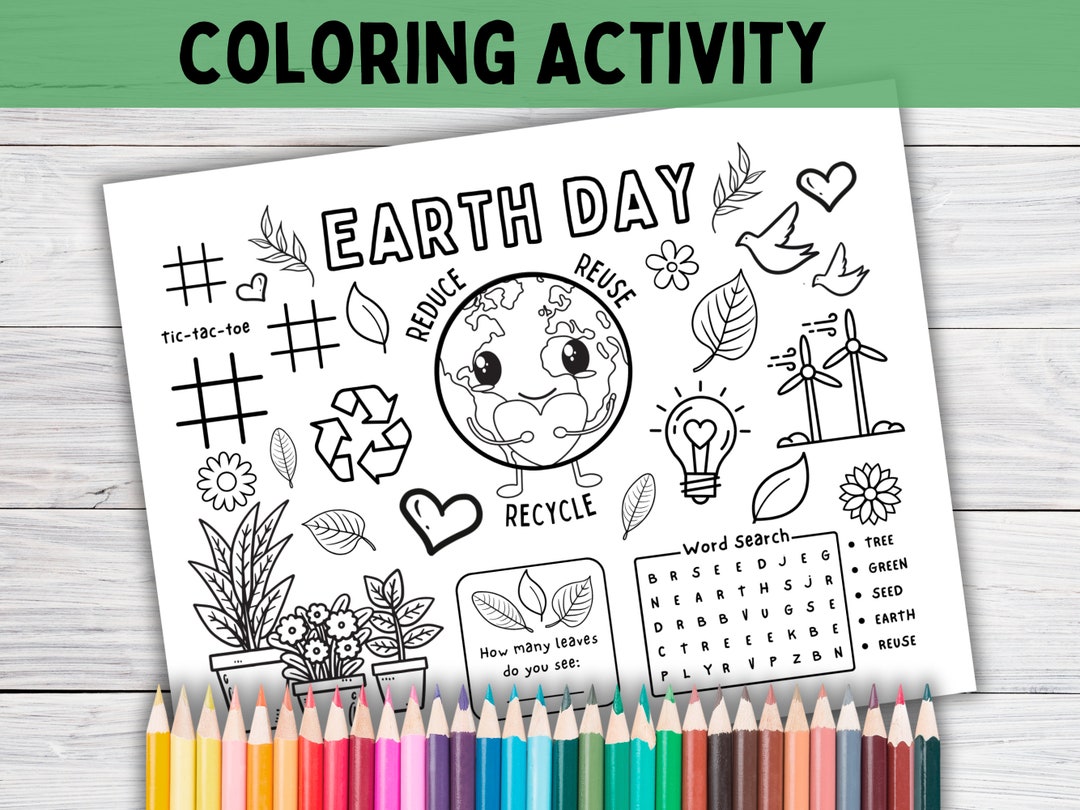 Earth Day Coloring Placemat Printable | Earth Day Coloring Page for ...