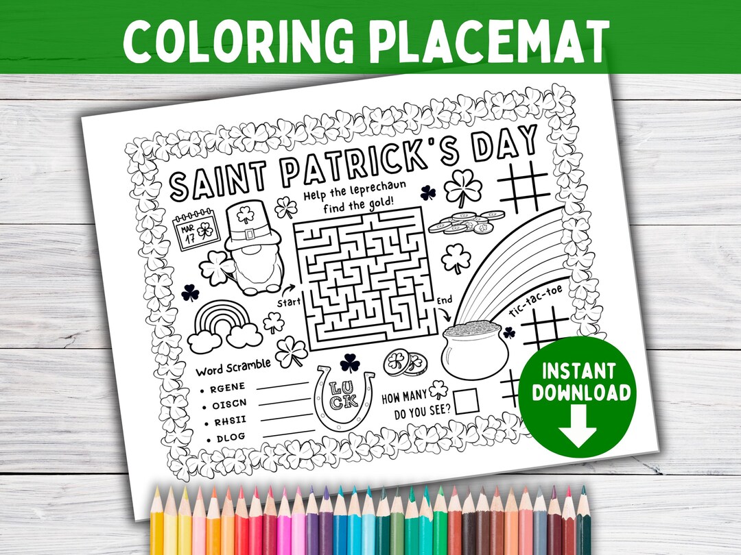 Cute St Patrick's Day Coloring Placemat Printable | Preschool Classroom ...