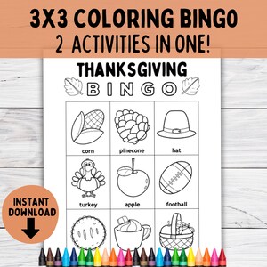 Thanksgiving BINGO Coloring Cards Preschool Activities | Printable ...