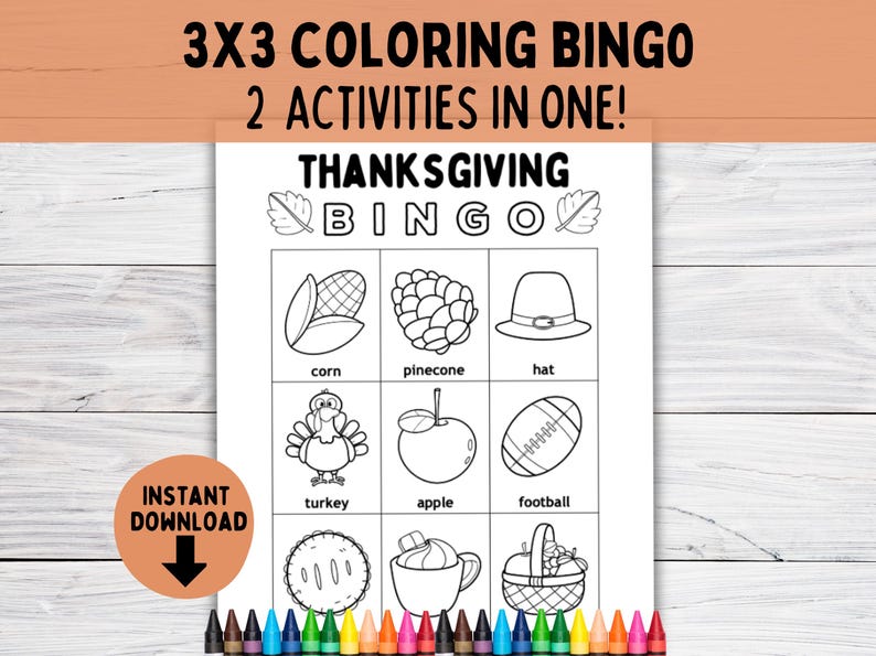 Thanksgiving BINGO Coloring Cards Preschool Activities | Printable ...