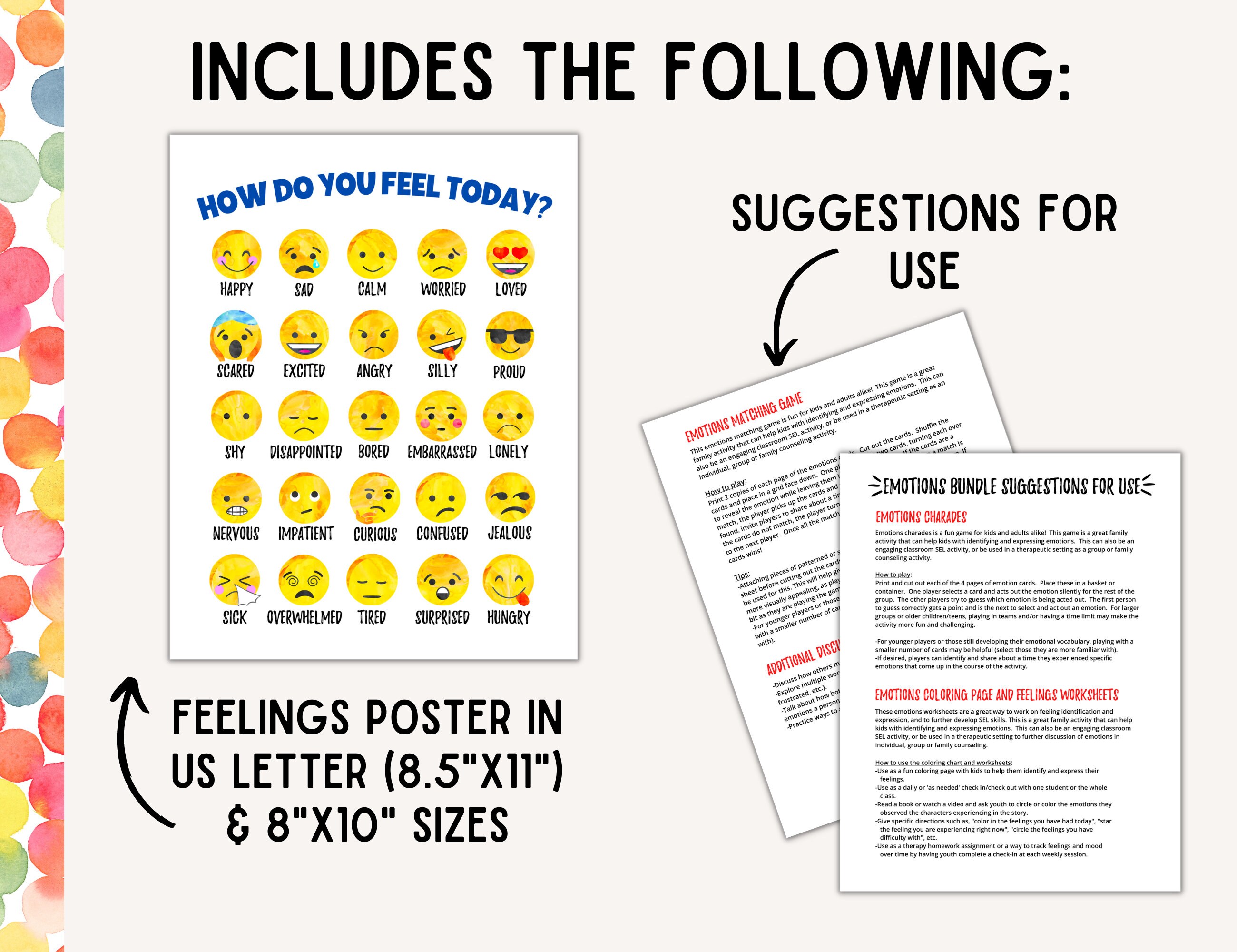 Mental Health Worksheets BUNDLE for Kids | Feelings Wheel Chart and ...