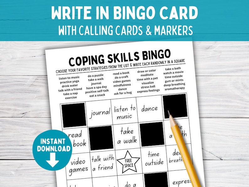Coping Skills Write-in Bingo Printable for Kids and Teens With Markers ...