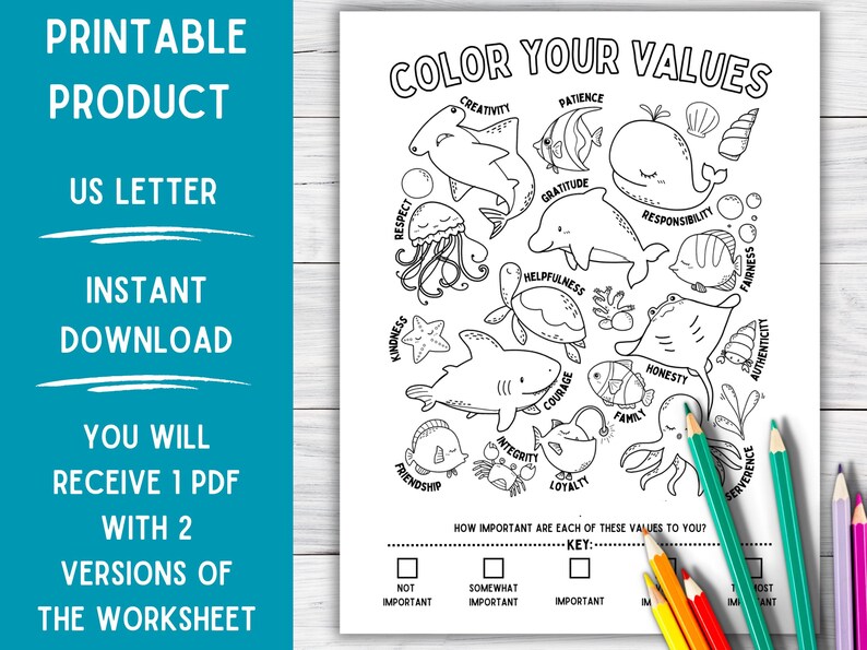 Values Coloring Page for Kids, Art Play Therapy Tools, School Social ...