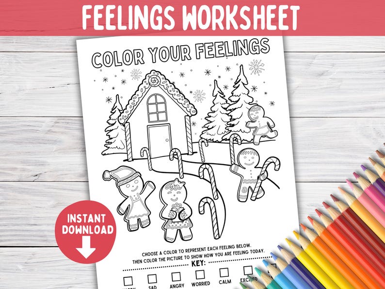 Feelings Emotions Gingerbread Coloring Page for Kids, Adult Teen Winter ...