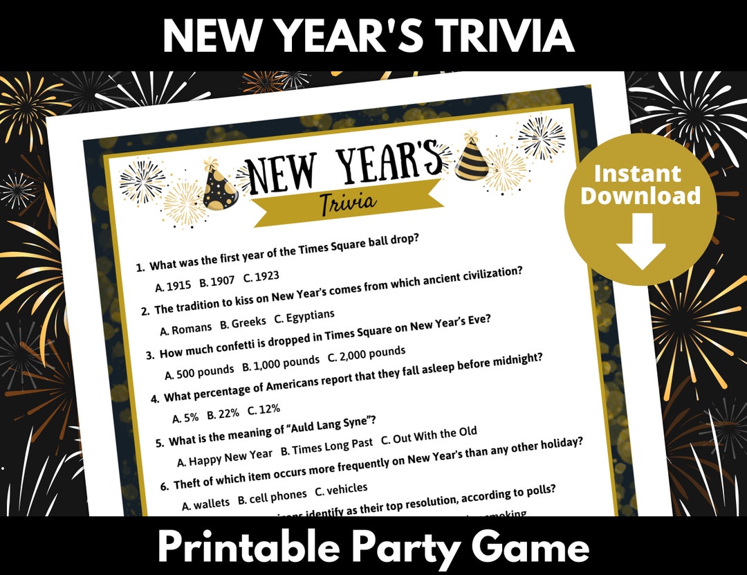 New Year's Trivia Game | New Years Eve Party Printable Games | NYE ...