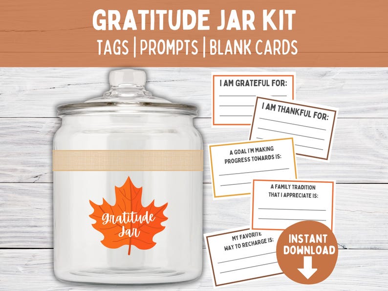 Gratitude Jar Kit Printable | Gratitude Journal | Thanksgiving Activity ...