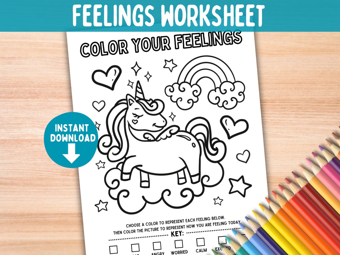 Feelings Coloring Page for Kids | Emotions Check-in Therapy Worksheet ...