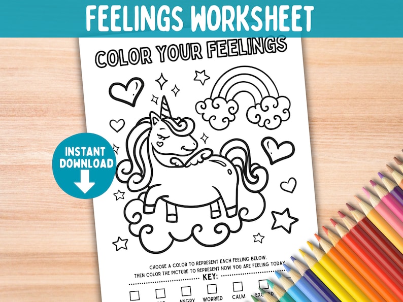 Feelings Coloring Page for Kids | Emotions Check-in Therapy Worksheet ...
