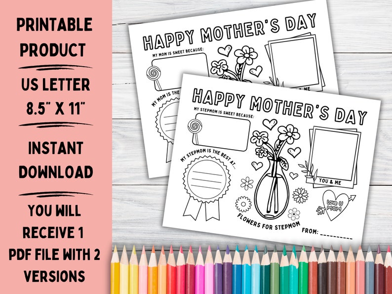 Mothers Day Coloring Placemat Printable | Mother's Day Coloring Page ...