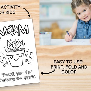 Printable Mother's Day Plant Mom Coloring Card | Kids Art Craft Drawing ...