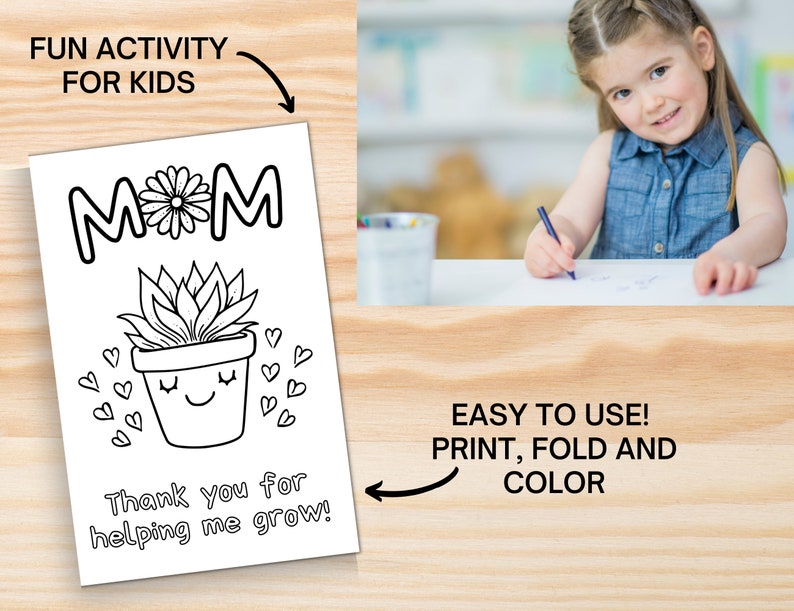 Printable Mother's Day Plant Mom Coloring Card | Kids Art Craft Drawing ...