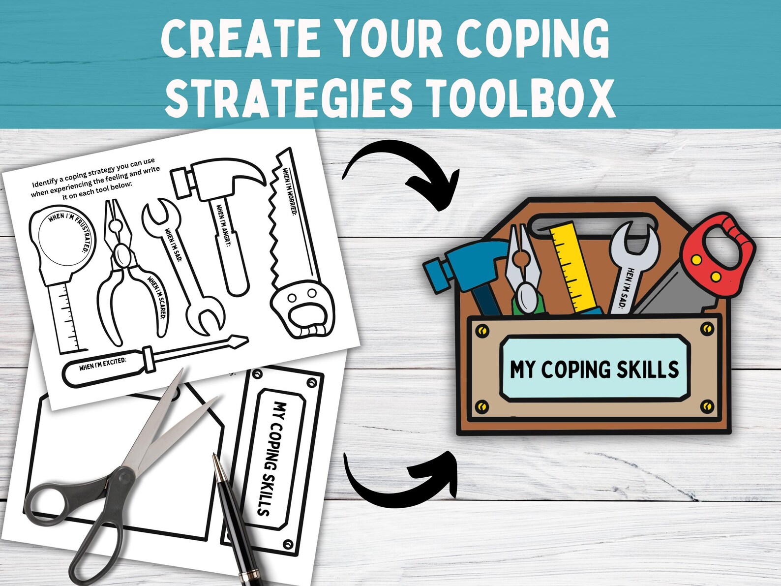 Coping Skills Toolbox Worksheet for Kids, Art Play Therapy Coloring ...
