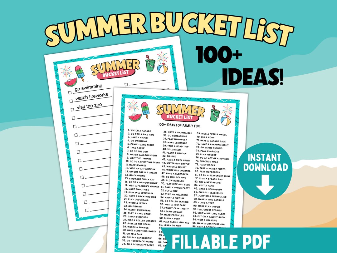 Summer Family Bucket List | Fillable Summer Checklist Template | Summer ...
