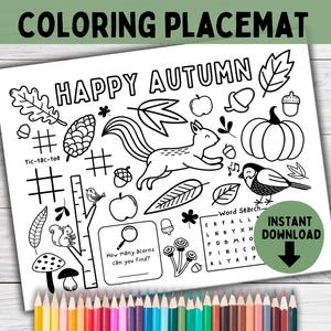 Cute Autumn Coloring Placemat | Fall Decor Printable Activities for ...