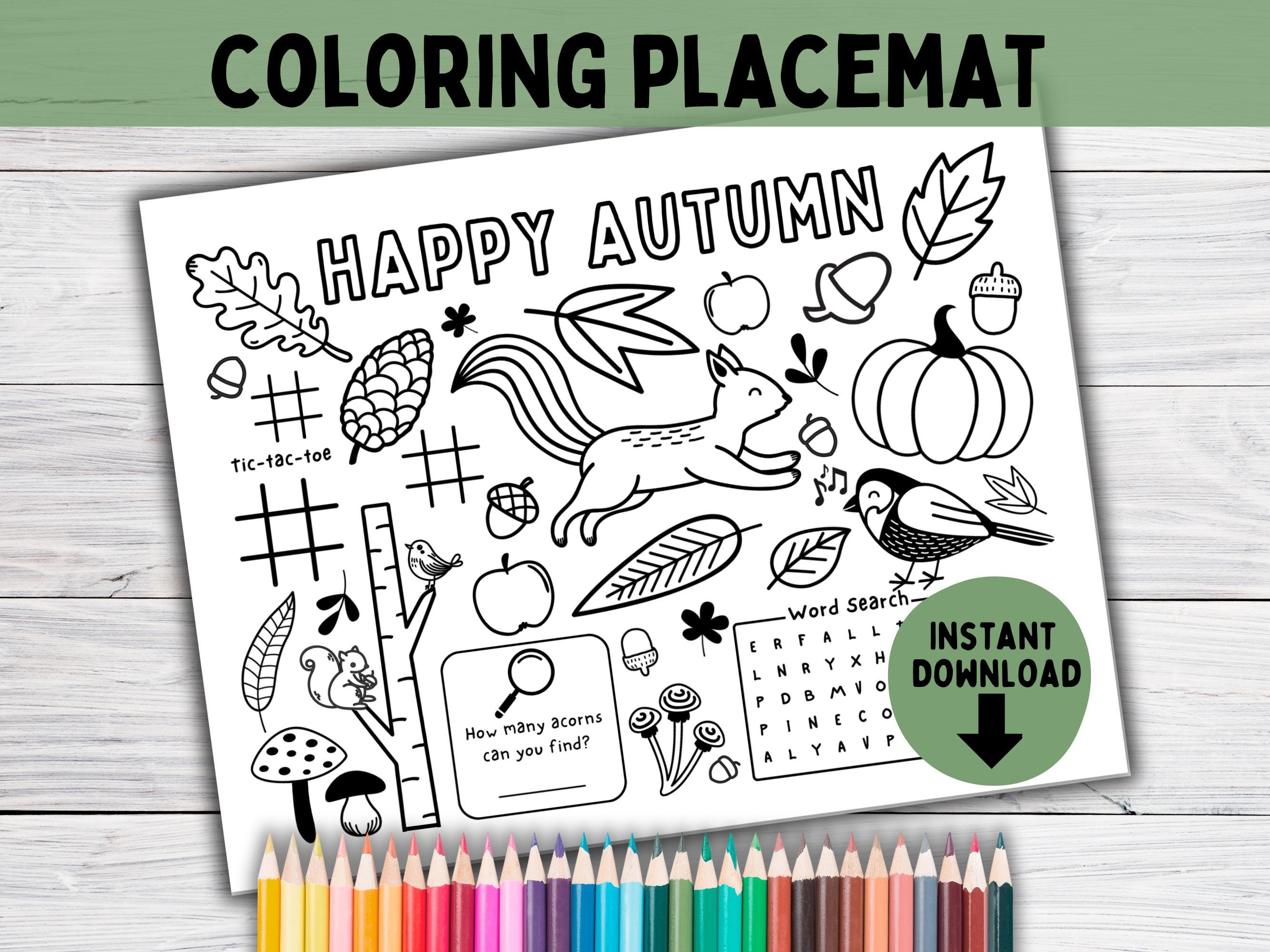 Cute Autumn Coloring Placemat | Fall Decor Printable Activities for ...