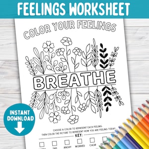 Feelings Emotions Coloring Page for Kids Teens and Adults | Therapy ...