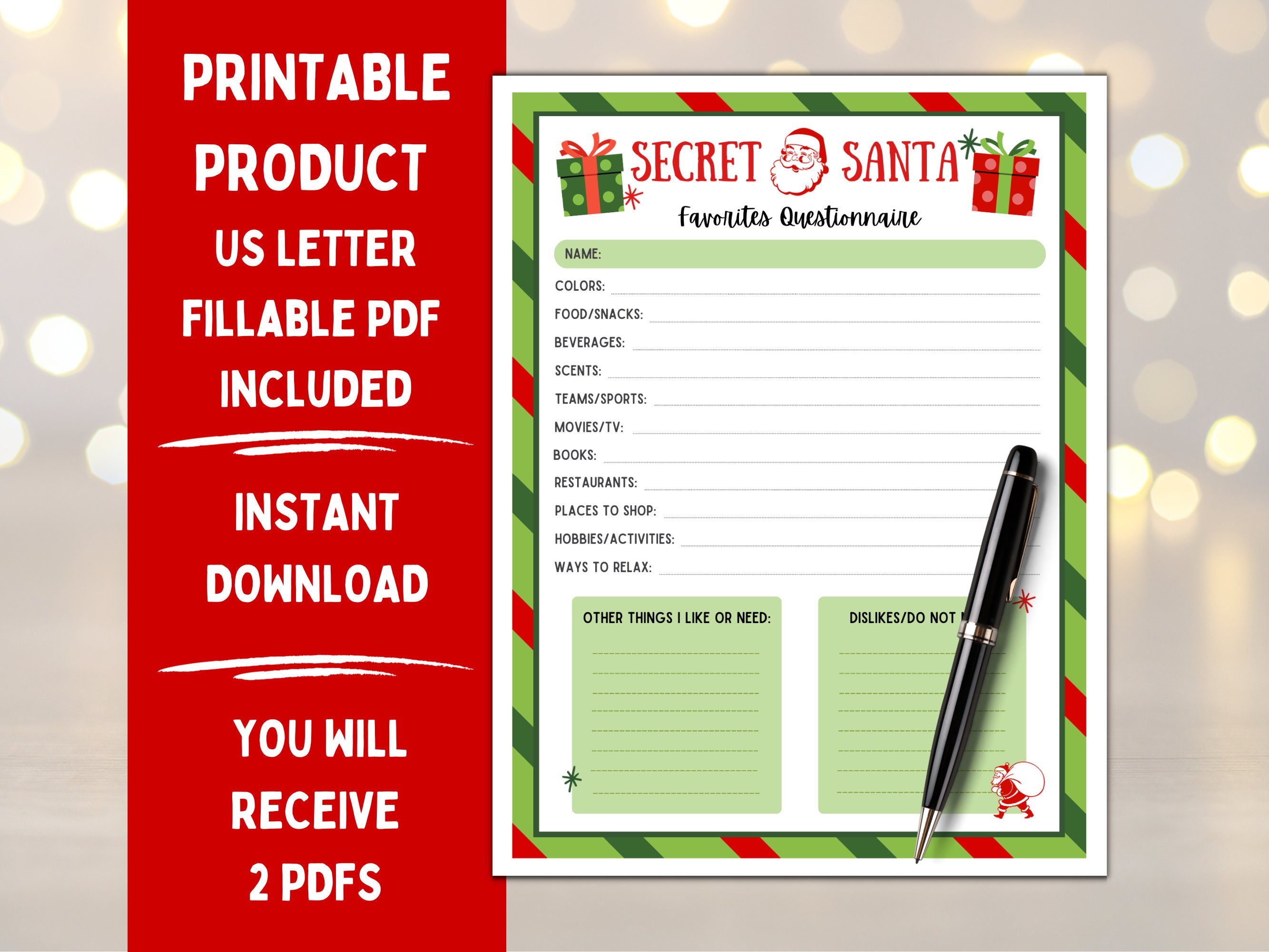 Christmas Secret Santa Questionnaire | Printable Gift Exchange Wishlist ...