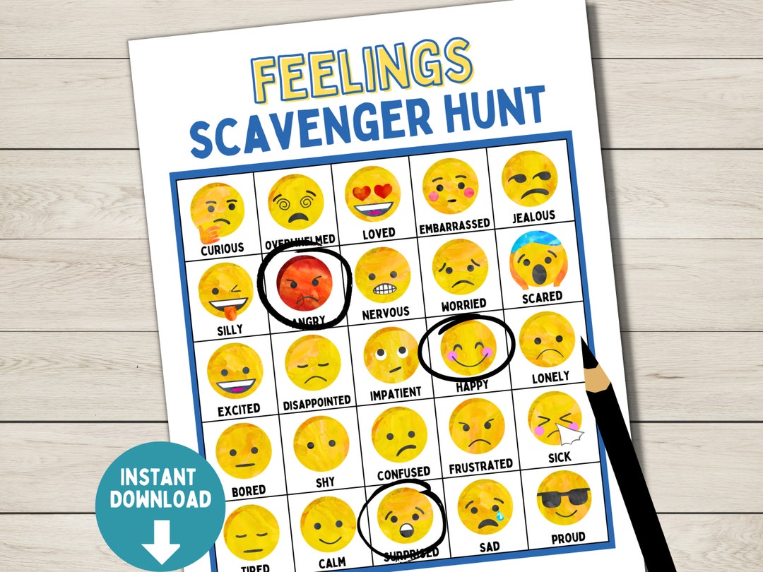 Emotions Therapy Worksheet for Kids and Teens | Emoji Scavenger Hunt ...