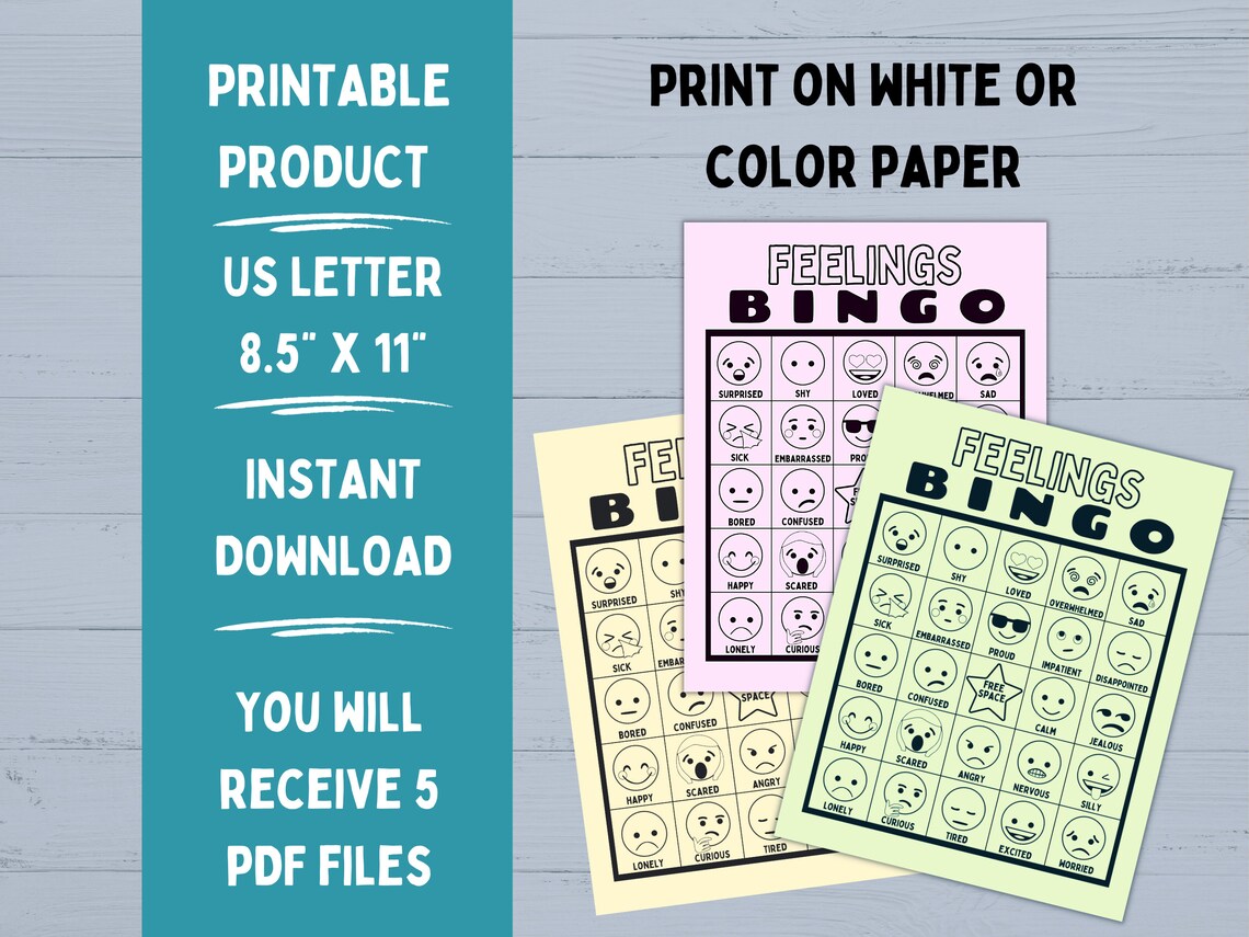 Emotions Feelings BINGO Game for Kids and Teens | Printable Emoji Bingo ...