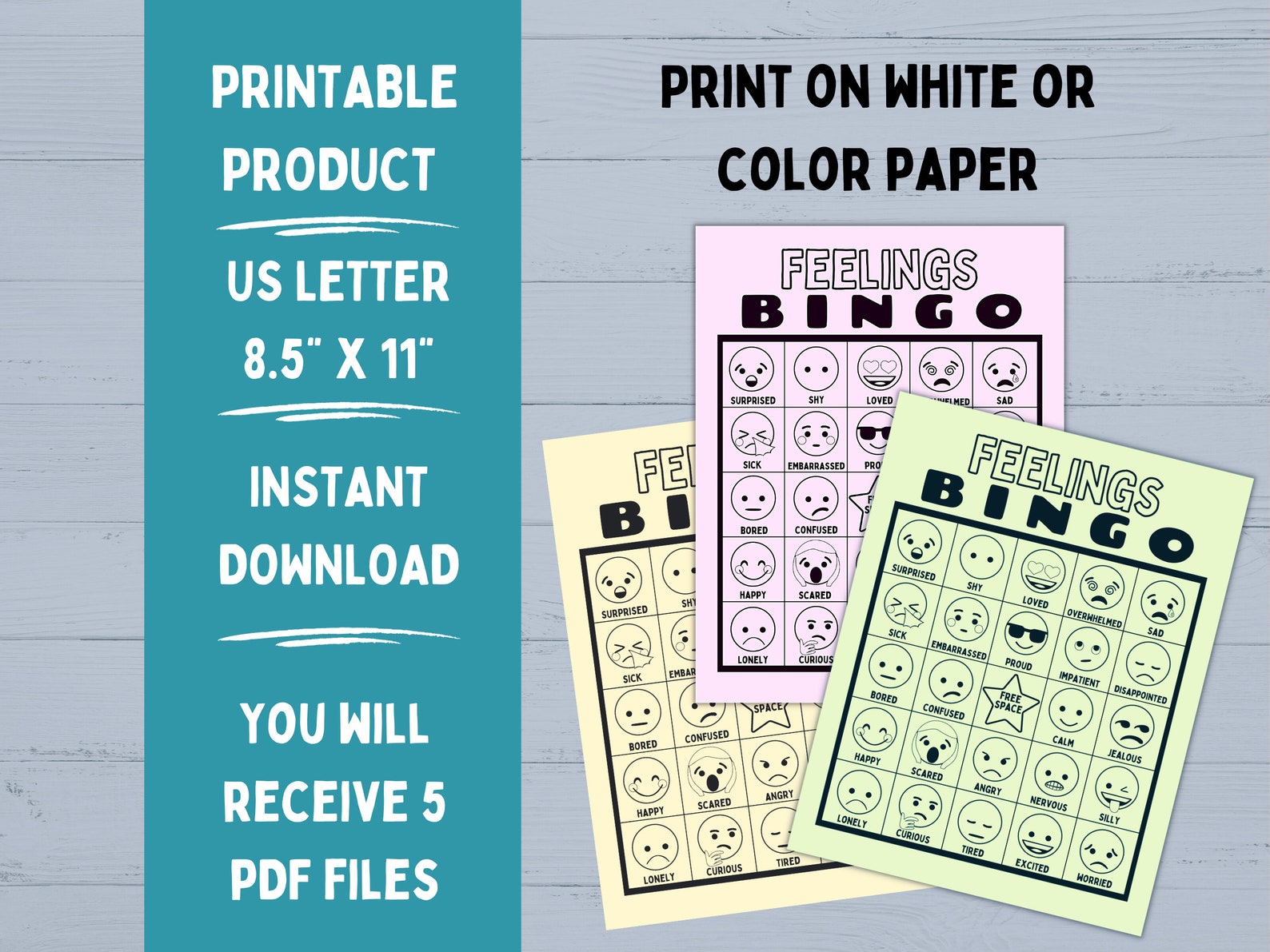 Emotions Feelings BINGO Game for Kids and Teens | Printable Emoji Bingo ...