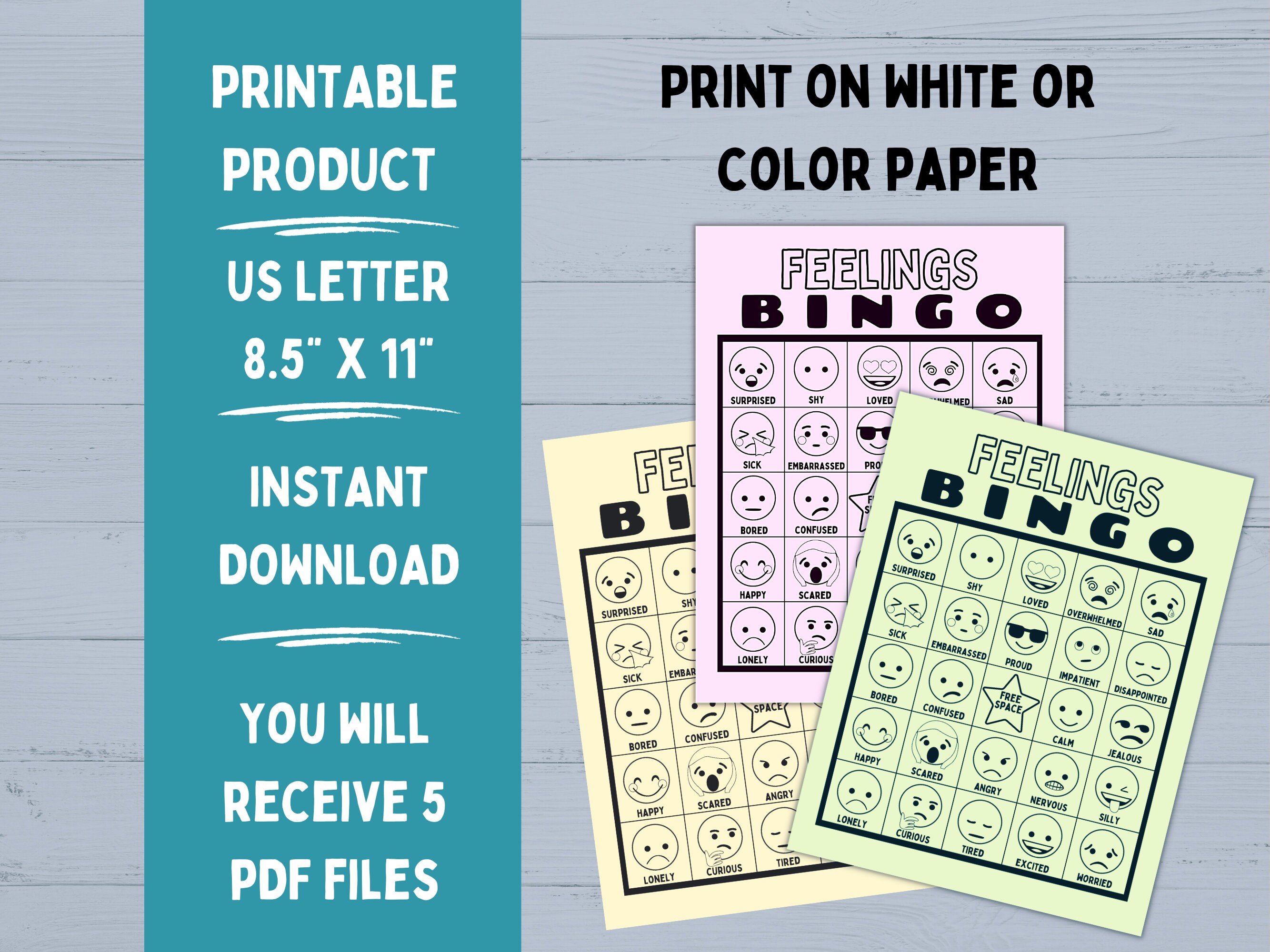 Emotions Feelings BINGO Game for Kids and Teens | Printable Emoji Bingo ...