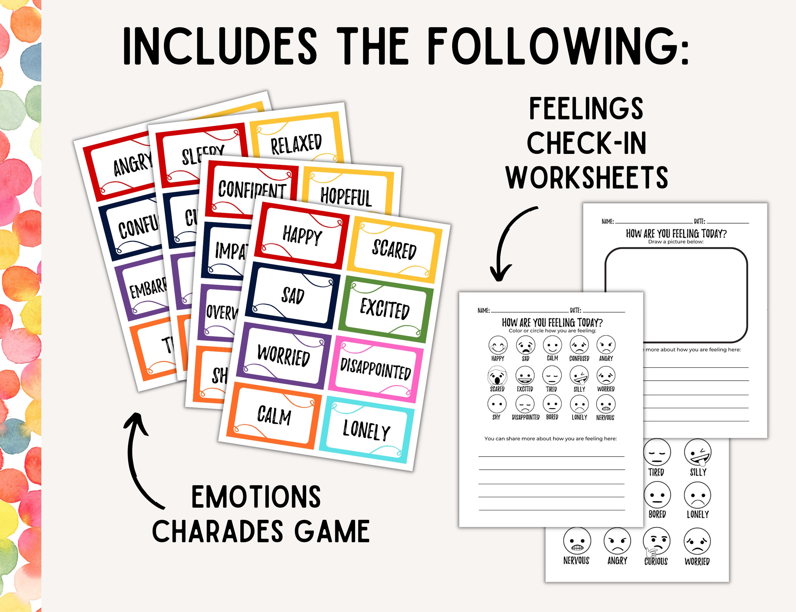 Mental Health Worksheets BUNDLE for Kids | Feelings Wheel Chart and ...
