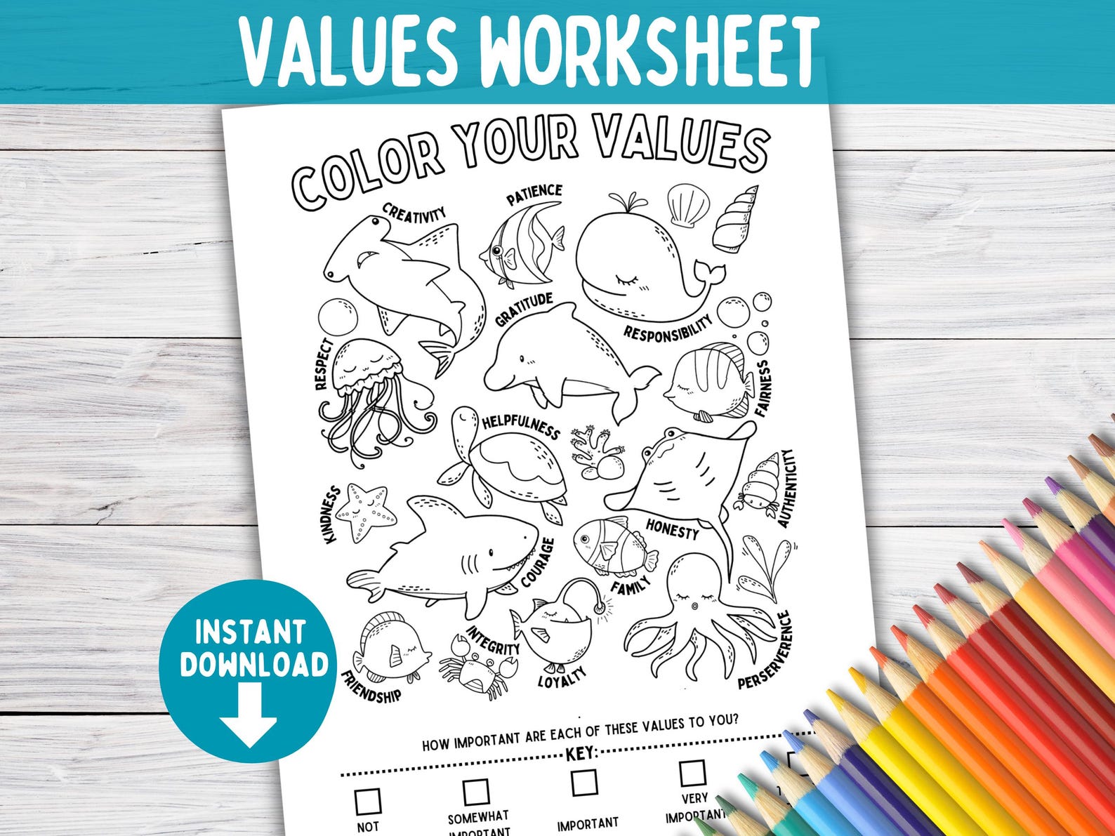 Values Coloring Page for Kids, Art Play Therapy Tools, School Social ...