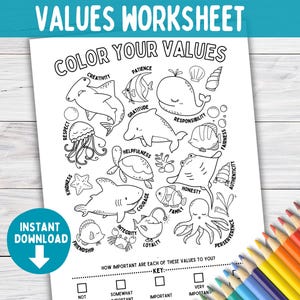 Values Coloring Page for Kids, Art Play Therapy Tools, School Social ...