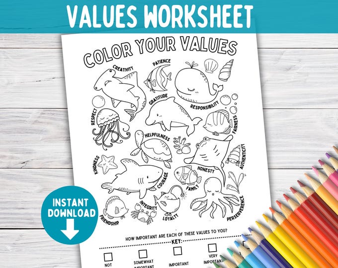 Values Coloring Worksheet, Therapy Tool, Self-help Resource, Printable ...